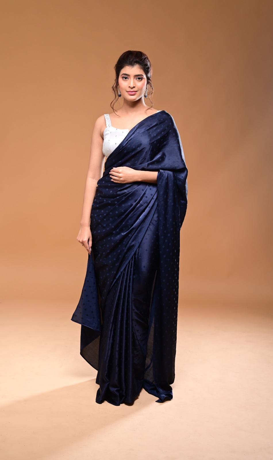 Nevy Blue Satin-Silk Self work Saree - RAASRANG